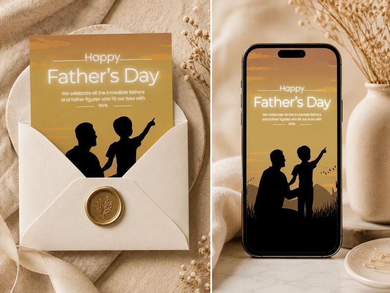 First Father's Day Card Template | Sunset Silhouette Design (digital ...