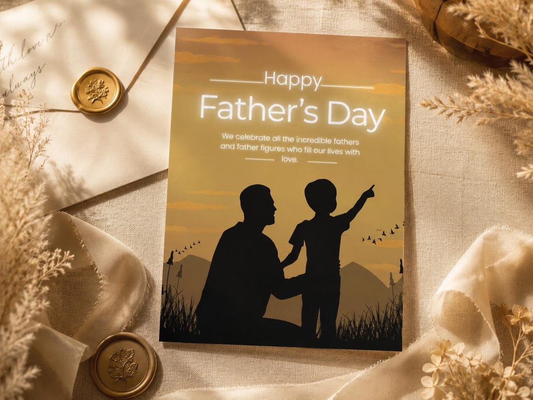 First Father's Day Card Template | Sunset Silhouette Design (digital ...
