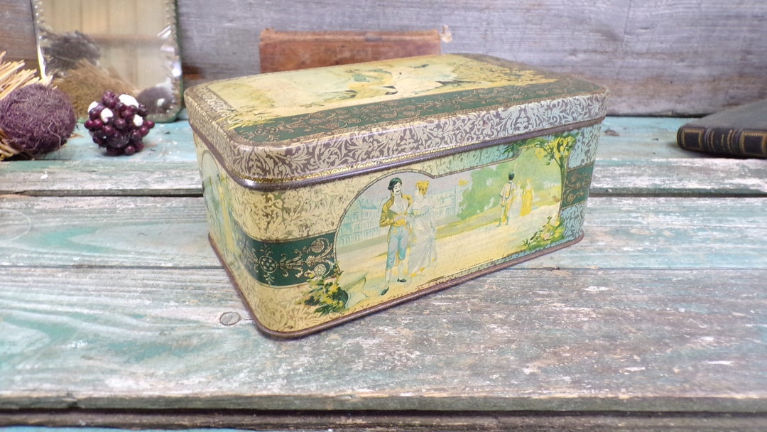 Very Rare Paris 1900 French Antique Tin Biscuit Cookie Box With Double ...