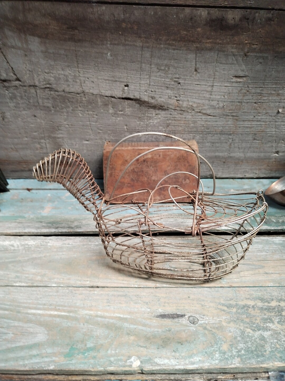 French Antique Chicken Wire Eggs Basket X183 - Etsy