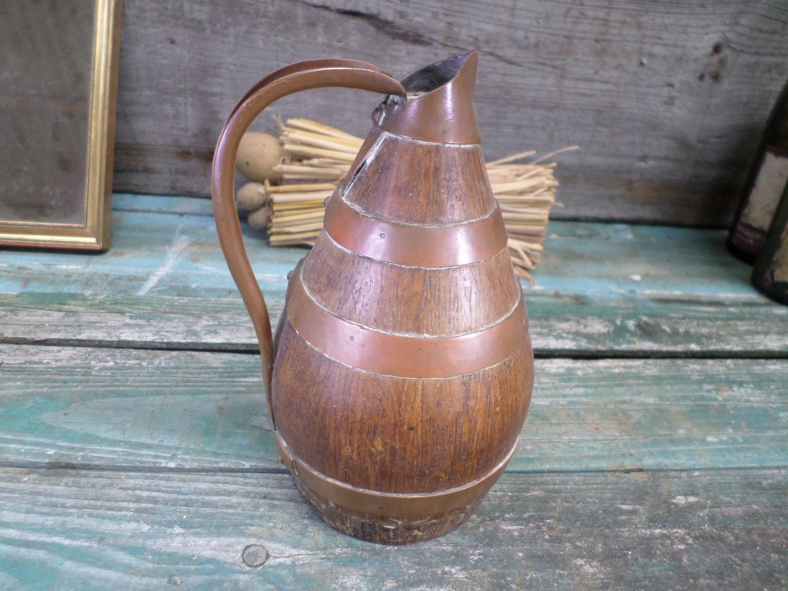 French Wooden cider wine water jug wooden pitcher by barrel makers ...