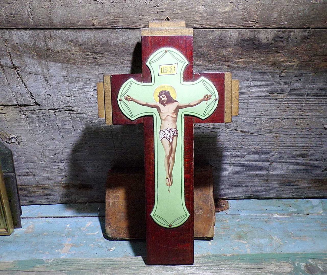 Rare French Antique Crucifix Green Enamel 30s S720 - Etsy