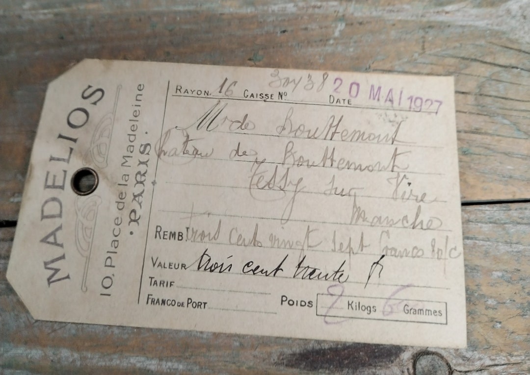 Antique French Postal Carboard Address Label From Madelios Paris to a ...