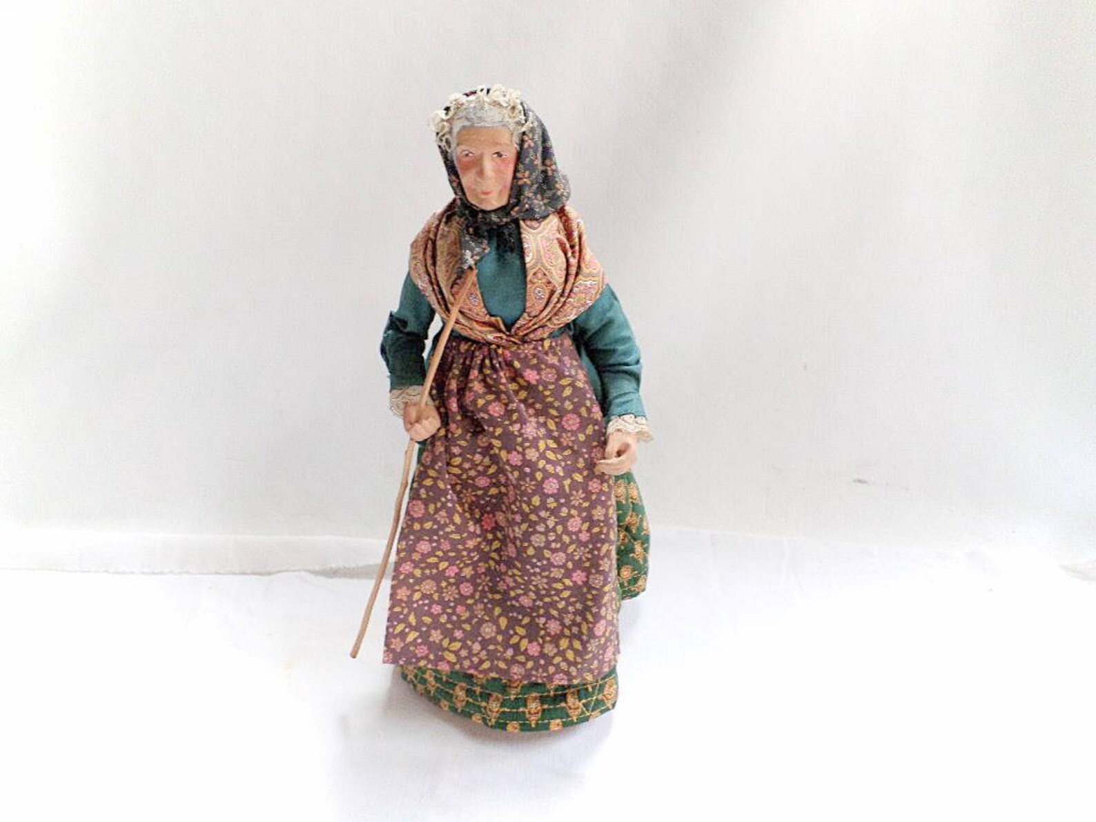 Vintage French Santon Provence Old Lady With a Walking Stick - Etsy