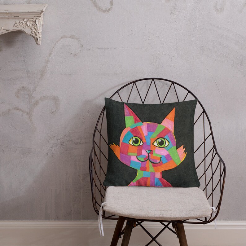 Patchwork Cat Premium Pillow | Etsy
