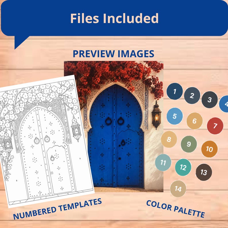 Moroccan Door Color by Number Printable PDF + PNG for iPad | Adult ...