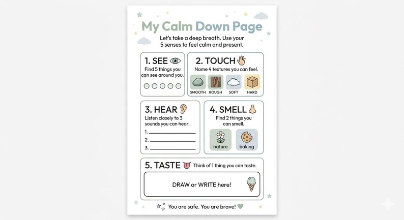 Calm Down Worksheet, Emotional Regulation, Sensory Activities, ADHD ...