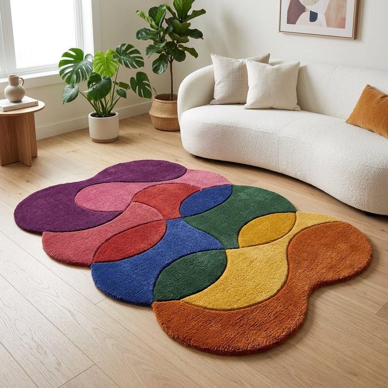 Abstract Irregular Shape Tufted Rug, Multicolor Geometric Modern Carpet ...