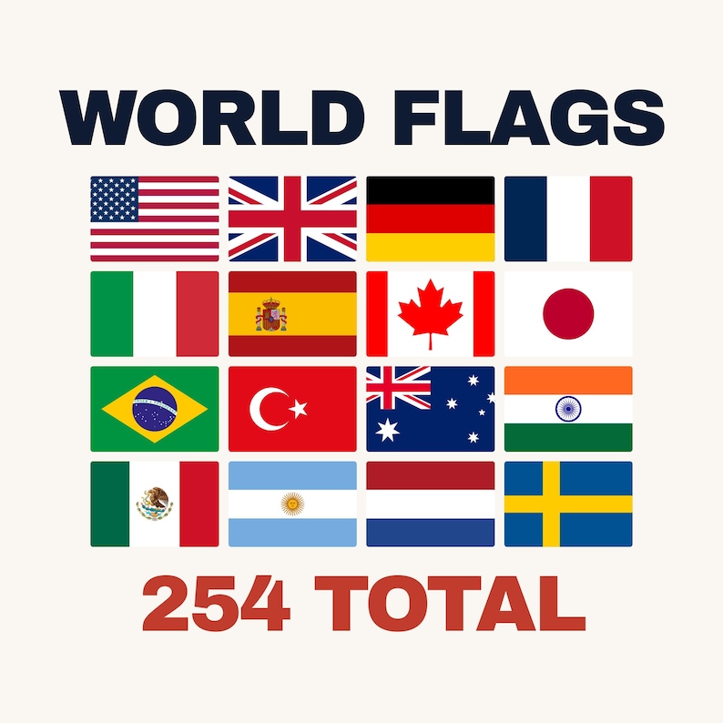 254 World Flags SVG Bundle, Country Clipart (digital Download - Png ...