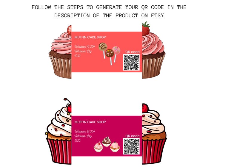 Bakery QR Code Business Card Template, Pink Dessert Shop Editable Canva ...