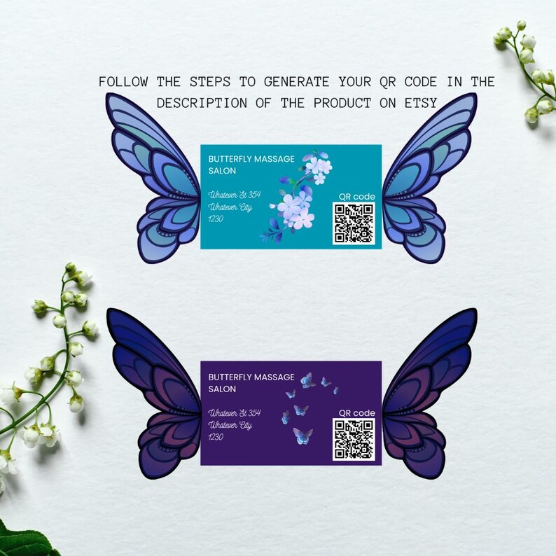 Butterfly QR Code Business Card Template, Editable Salon, Beauty Canva ...