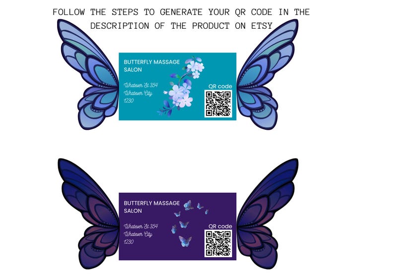 Butterfly QR Code Business Card Foldable, Editable Salon Card, Beauty ...