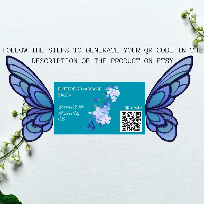 Butterfly QR Code Business Card Foldable, Editable Salon Card, Beauty ...