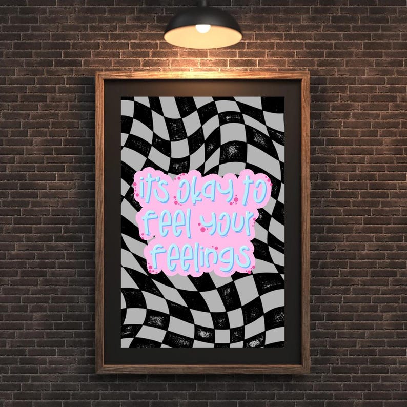 Wavy Checkered Mental Health Print, Groovy Retro Affirmation Poster ...
