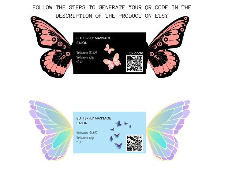 Butterfly QR Code Business Card Template, Editable Canva Salon Card ...