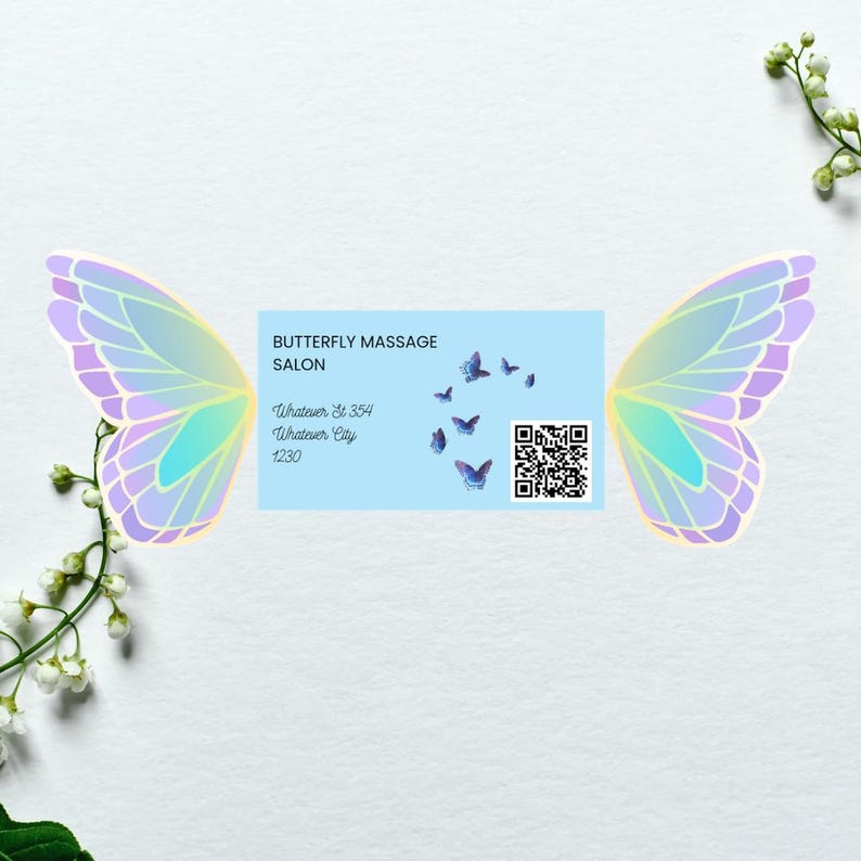 Butterfly QR Code Business Card Template, Editable Canva Salon Card ...