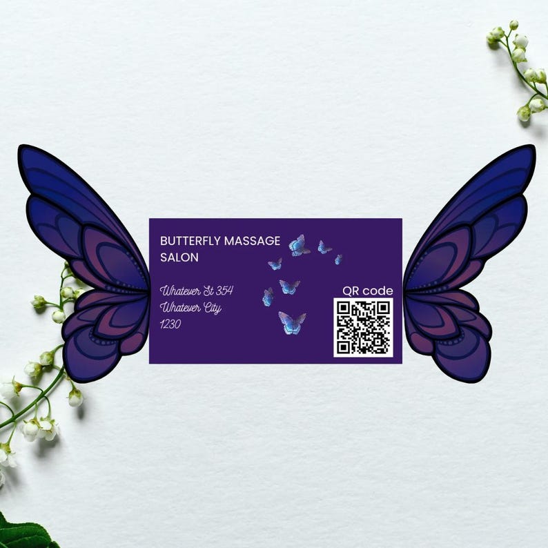 Butterfly QR Code Business Card Template, Editable Salon, Beauty Canva ...