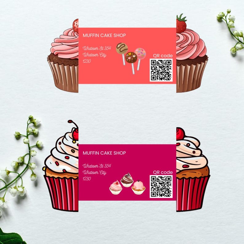 Bakery QR Code Business Card Template, Pink Dessert Shop Editable Canva ...