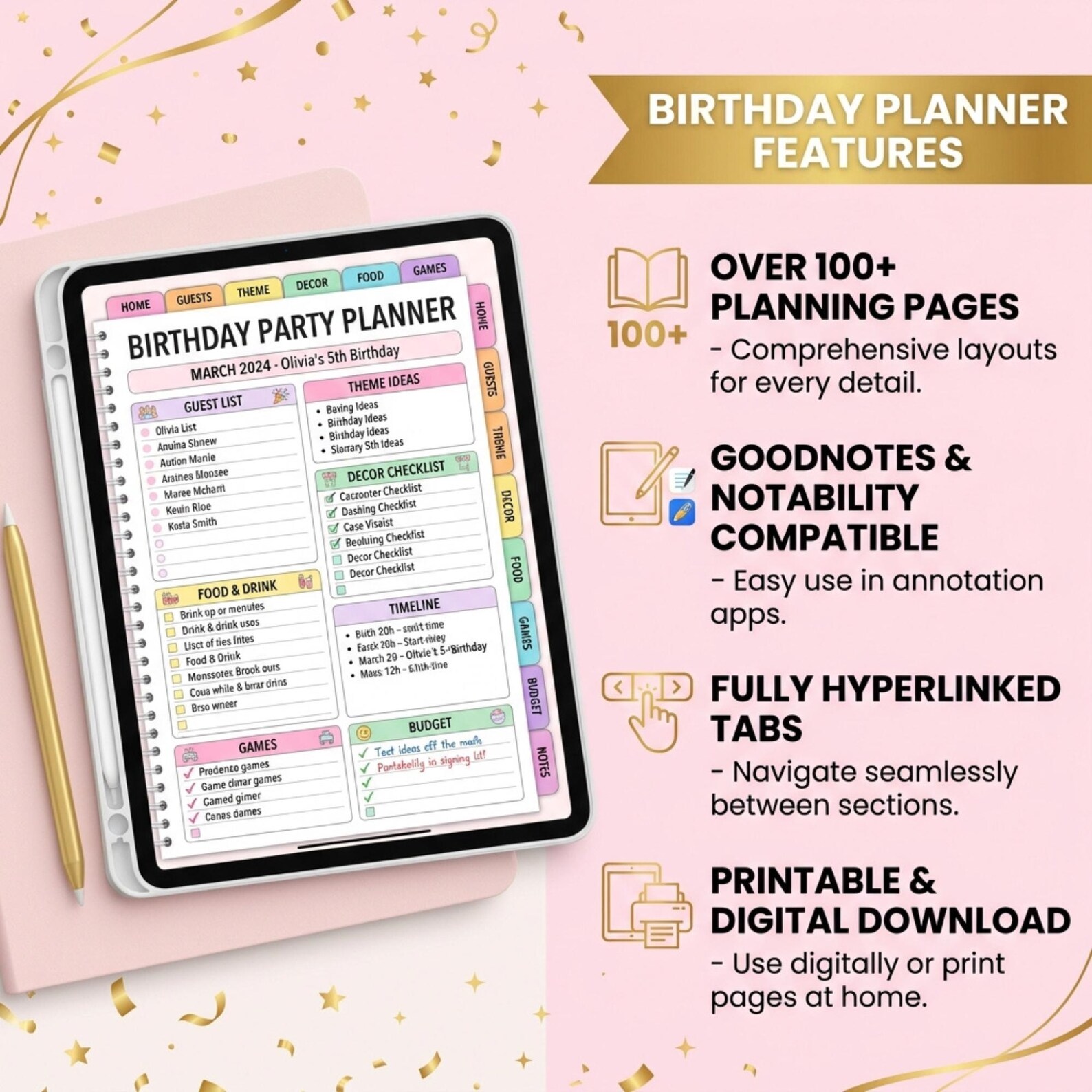 Digital Birthday Party Planner | Checklist, Budget, Guest List - Etsy