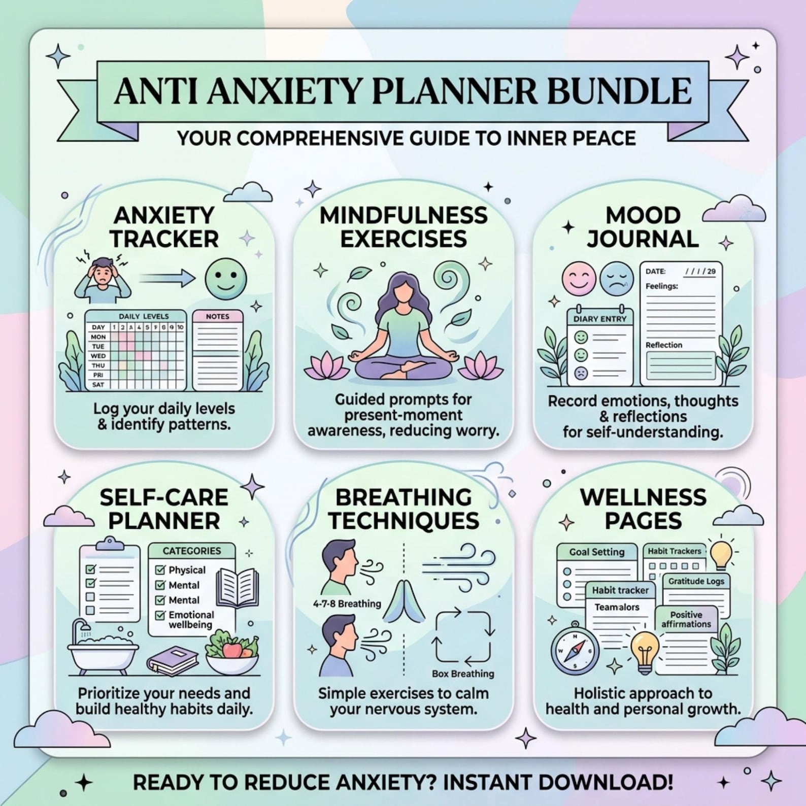 Anti Anxiety Planner Printable | Stress Relief Journal With Mood ...