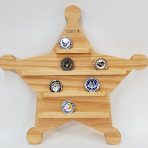 Wall Hanging Sheriff Badge / Star Challenge Coin Holder - Wood Display ...