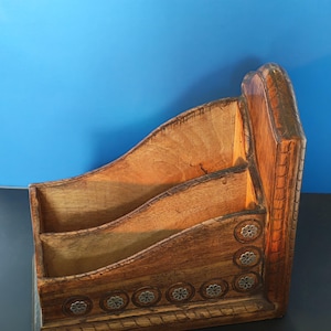 Vintage Solid Oak Letter Rack | Two-tier Desk Sorter, Metal Inlay ...