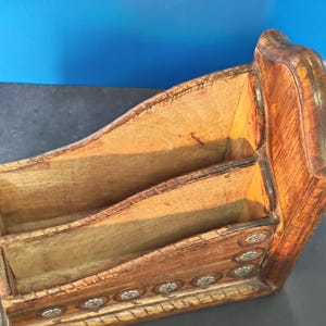 Vintage Solid Oak Letter Rack | Two-tier Desk Sorter, Metal Inlay ...