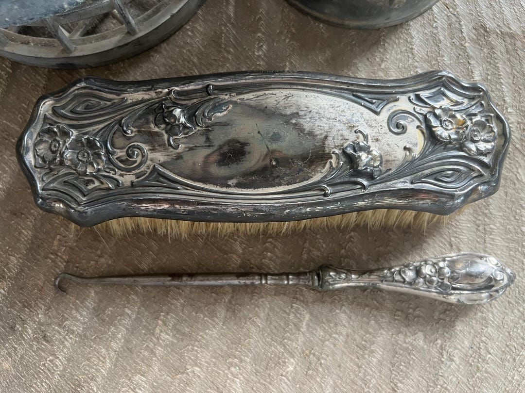 Silver Brush Victorian Edwardian French Natural Bristle Vintage Bath ...