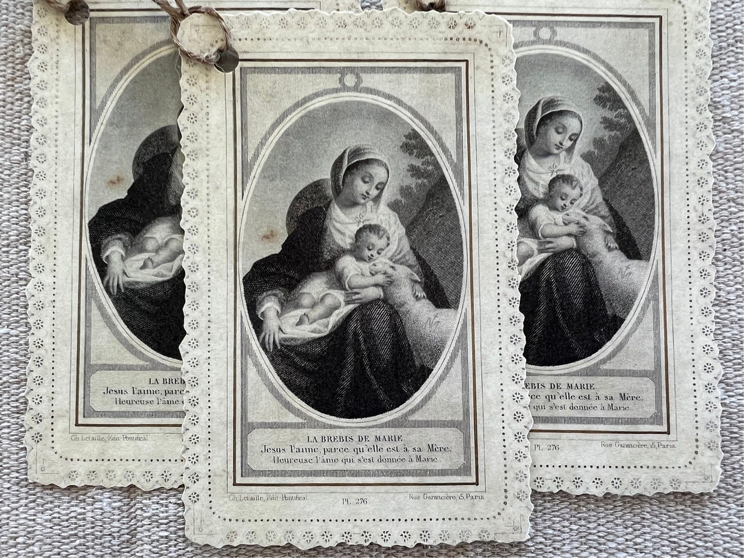 French Prayer Card Holy Card Gift Tag Mary Baby Jesus Creche Nativity ...