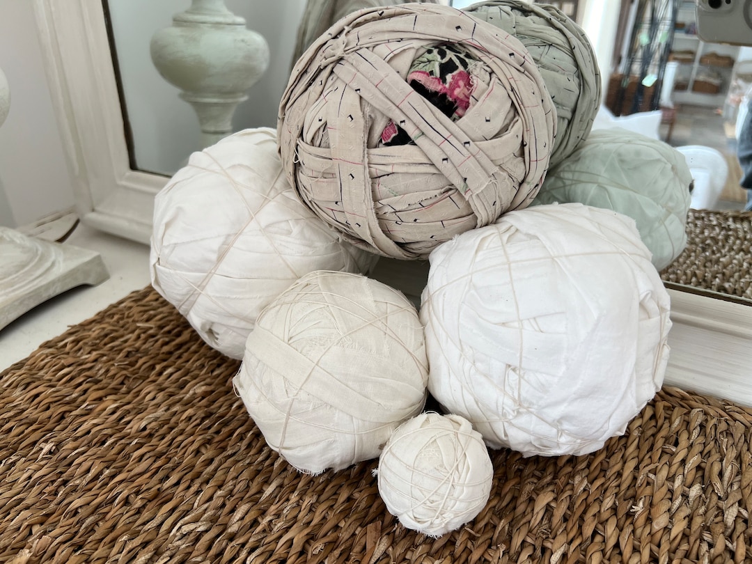 Vintage Rag Balls Quilts Cotton Primitive Bowl Fillers Fabric Balls ...