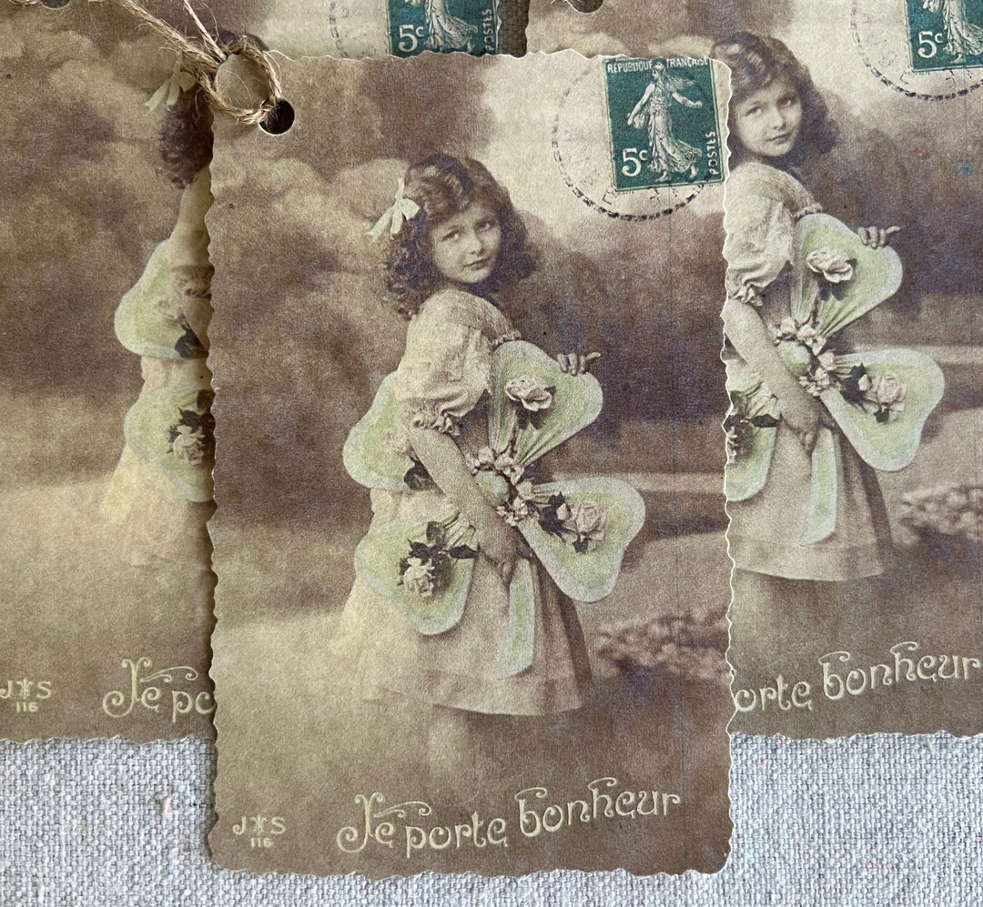 French Gift Tags Girl With Shamrock Clover Ireland Irish Sepia - Etsy