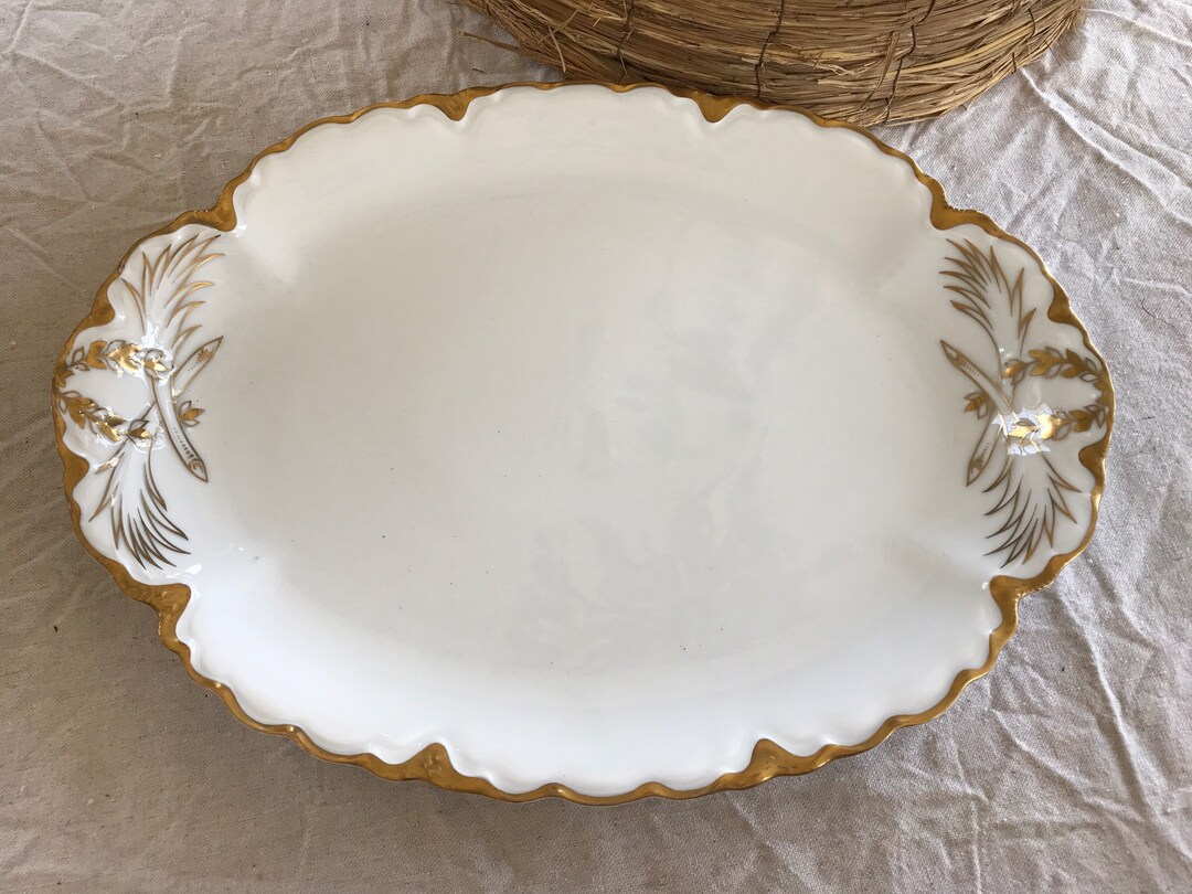 Vintage French Platter White Gold Trim French Paris Porcelain Gilt ...