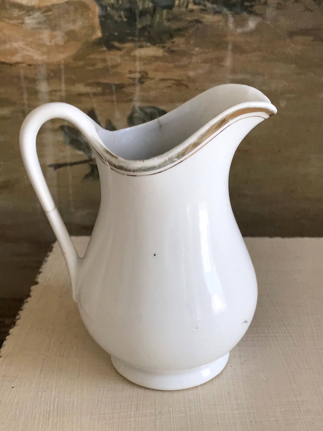 Vintage French Pitcher White Gold Trim Creamer Paris Porcelain Gilt ...