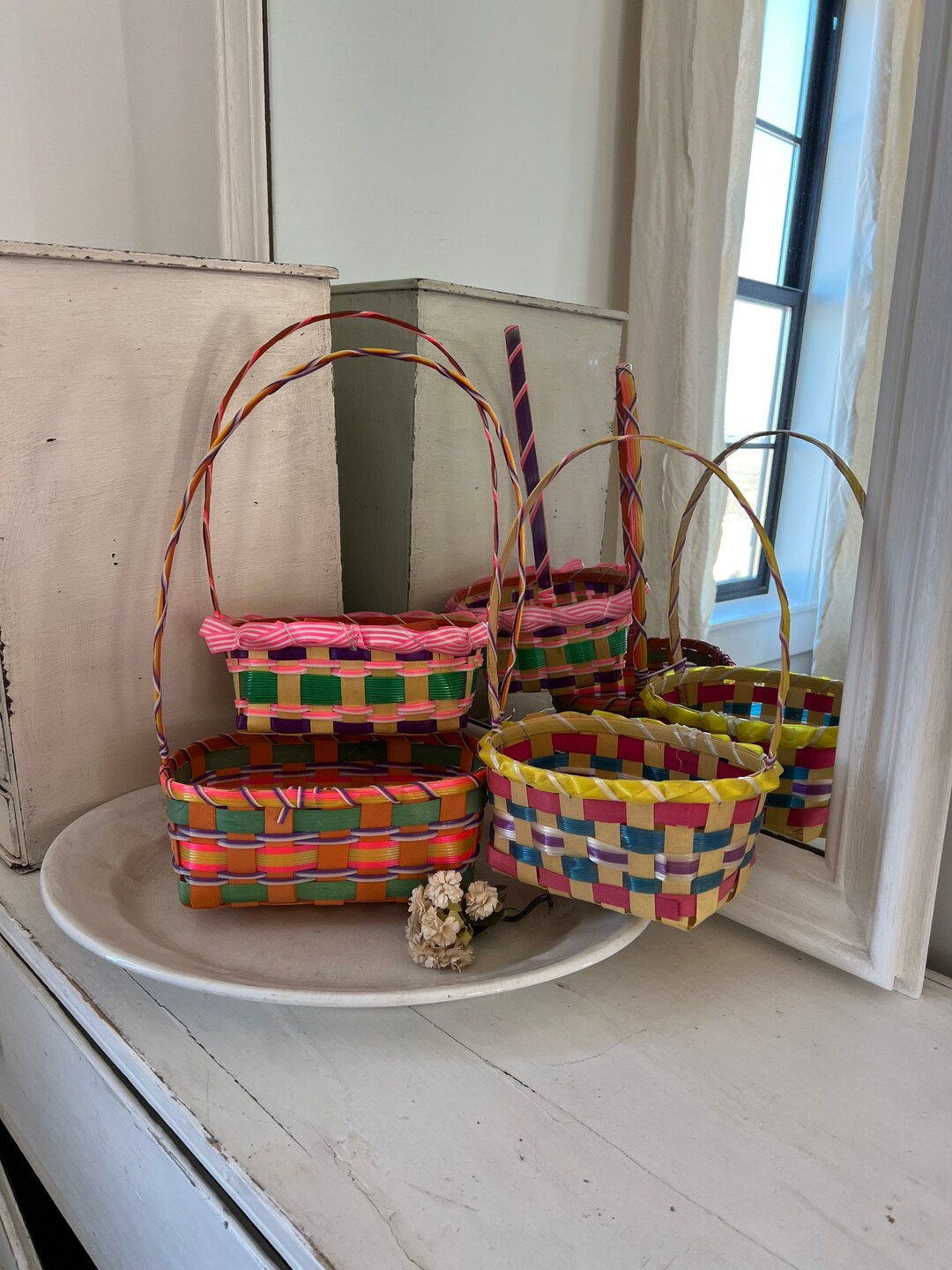 Vintage Easter Baskets 60s Pink Green Purple Yellow 3pcs - Etsy