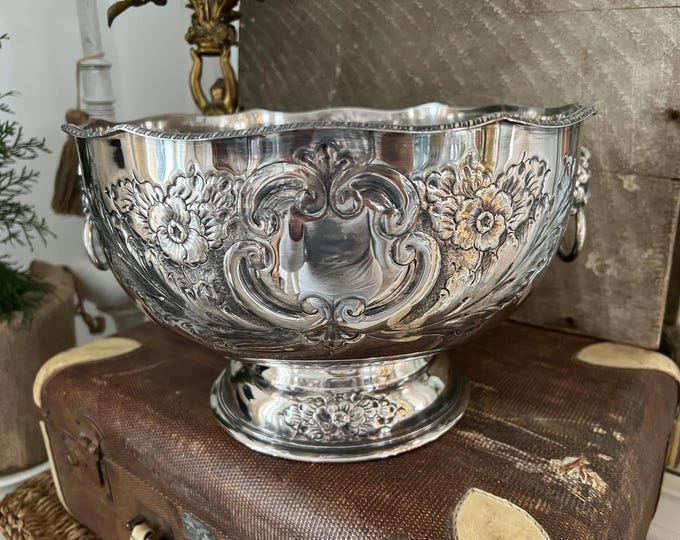 Vintage Silver Punch Bowl Sheffield England Lions Head Handles Repousse - Etsy