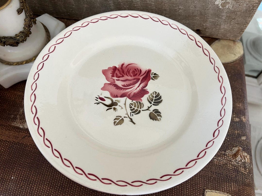 French Faience Plates Terre De Fer Bistro Plates Red Roses Semi ...