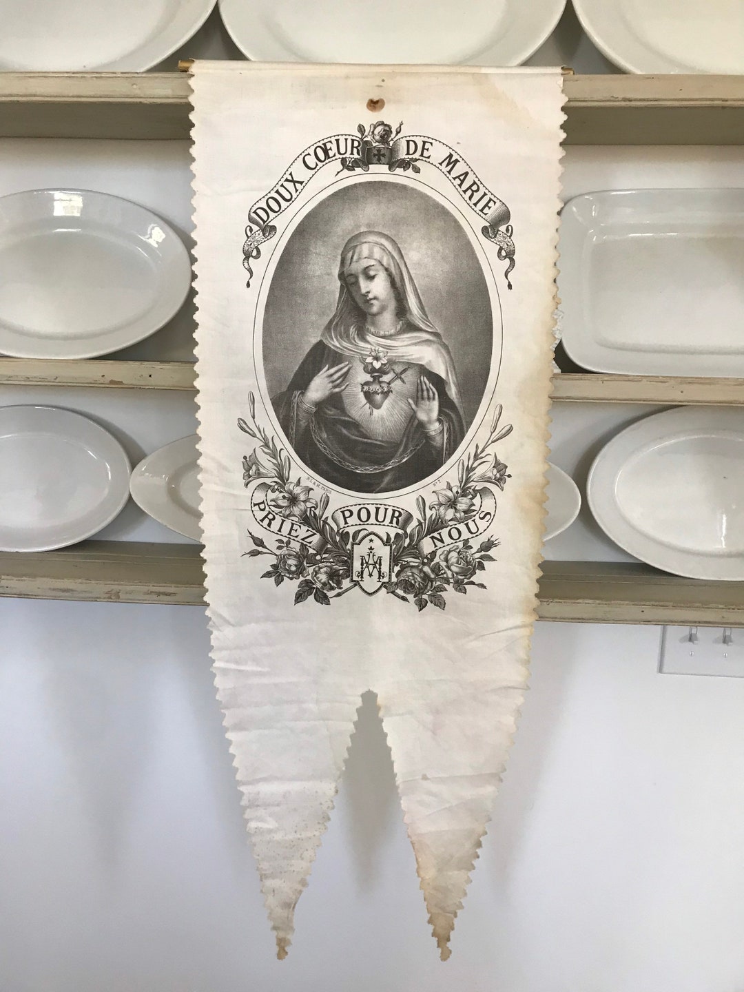 Vintage French Banner Catholic Banner Church Immaculate Heart - Etsy