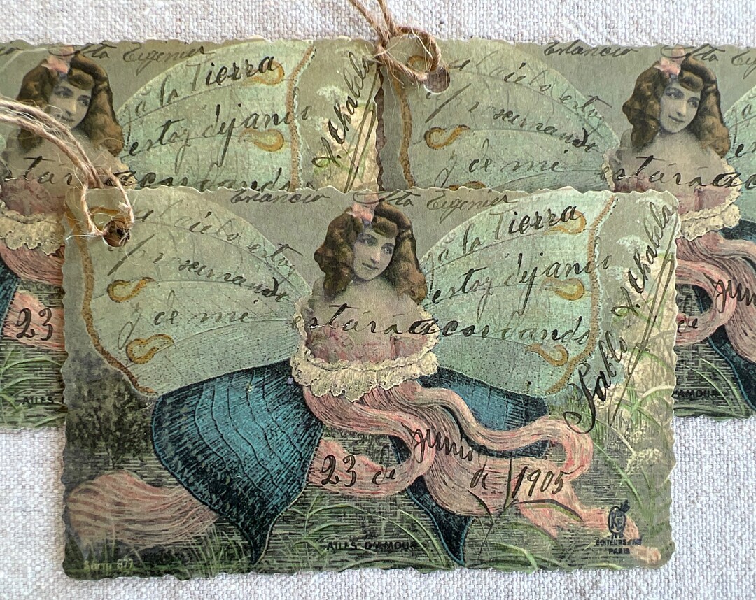 French Gift Tags Cards Butterfly Nature Edwardian Bohemian Antique ...