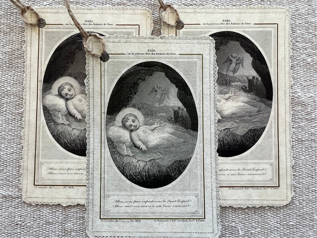 French Prayer Card Holy Card Gift Tag Catholic Rosary Cross Baby Jesus ...