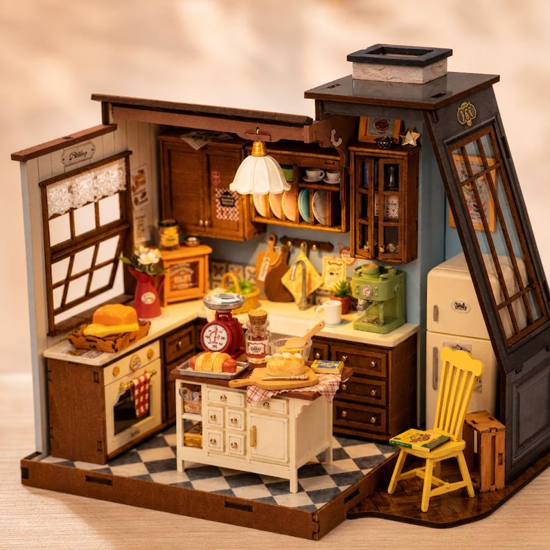 DIY Miniature Bakery Room Box: Wooden Craft Kit With LED Lights, Cozy ...