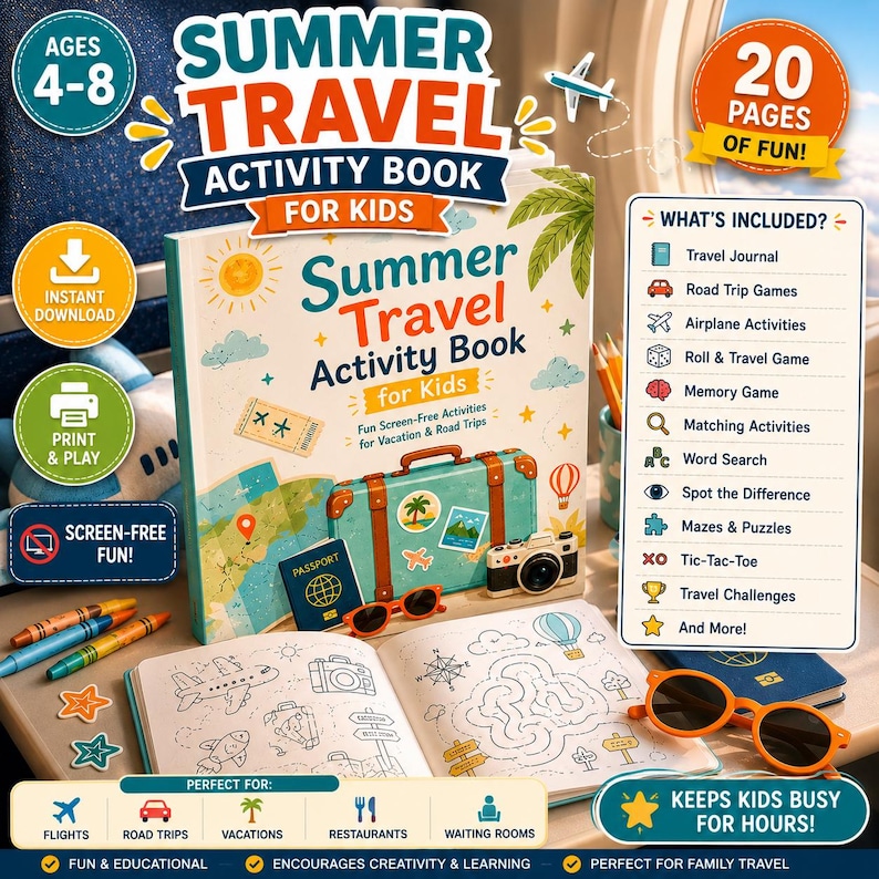 Airplane Activities for Kids 4-8, Screen Free Road Trip Games ...