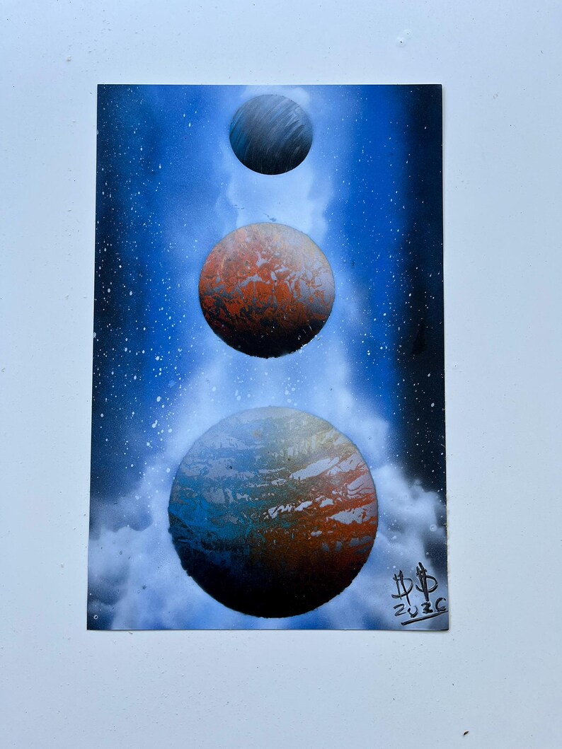 Cloudy Planet Trio Spray Paint Art - Etsy