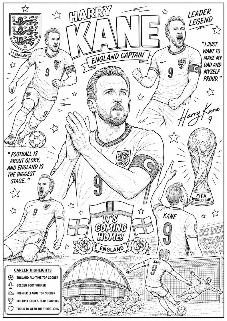 World Cup Football Coloring Pages Bundle | Messi Ronaldo Mbappe Neymar ...