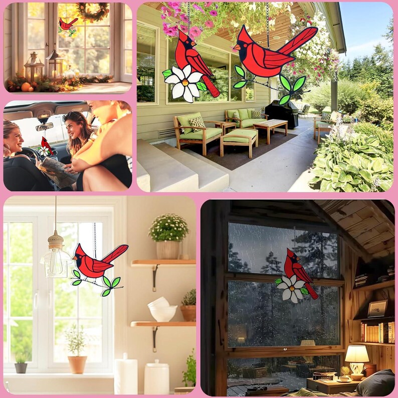 2D Acrylic Cardinal Bird Suncatcher, Red Bird Window Ornament, Stained ...