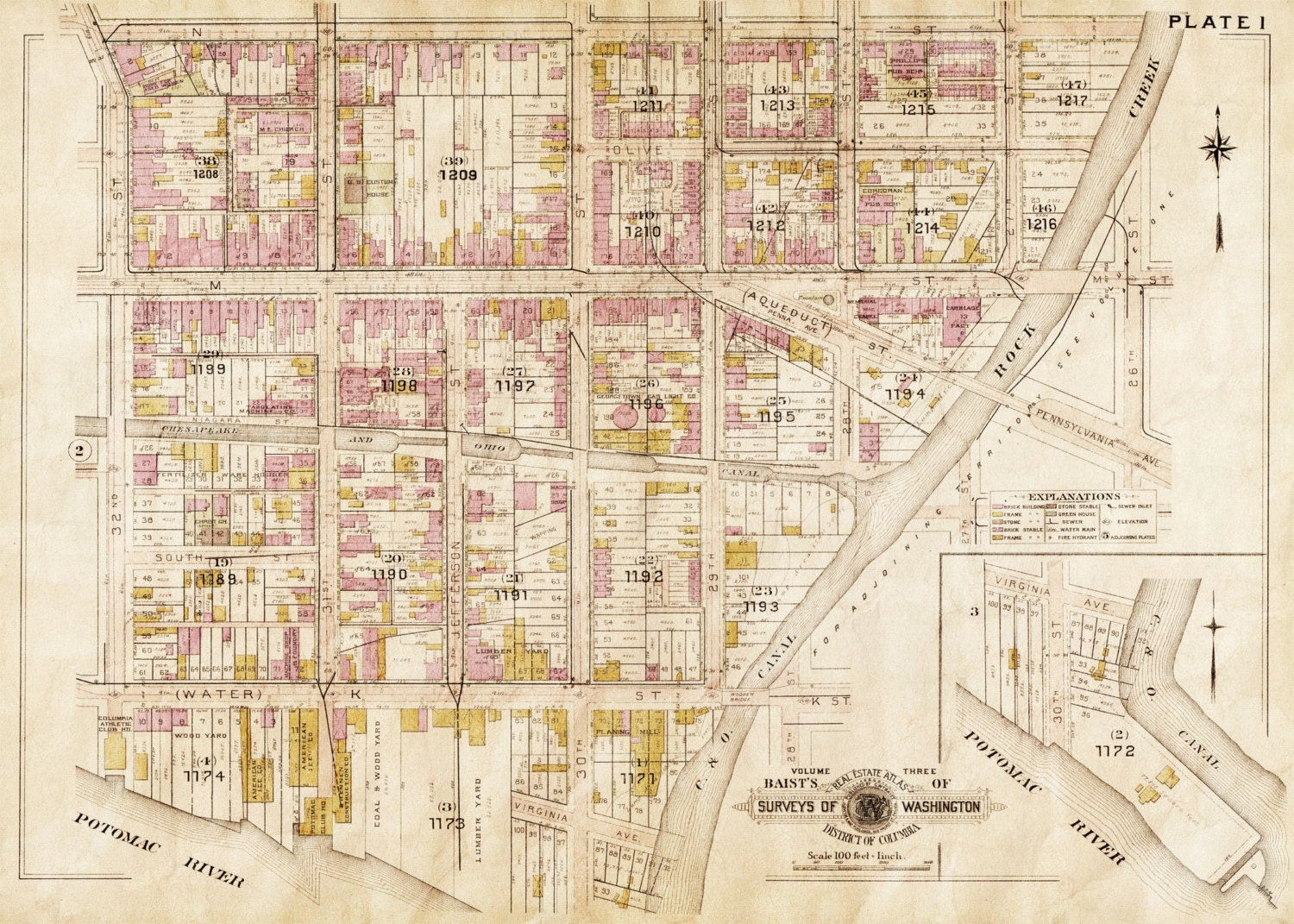 MAP of GEORGETOWN Washington DC 1 in a Vintage Grunge | Etsy