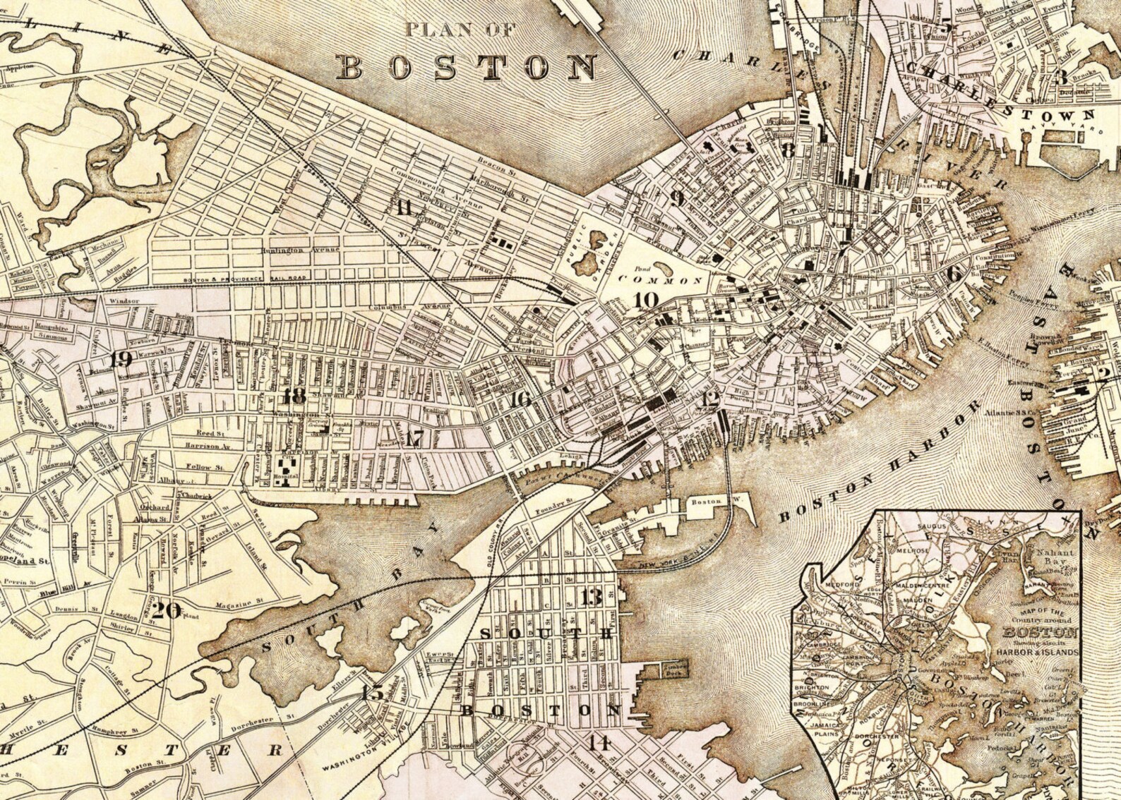 MAPA de BOSTON Massachusetts 2 en un Vintage Grunge Weathered | Etsy