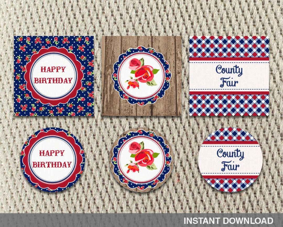 Favor Tags - Stickers - County Fair - Farm - Fall - Navy- Red ...