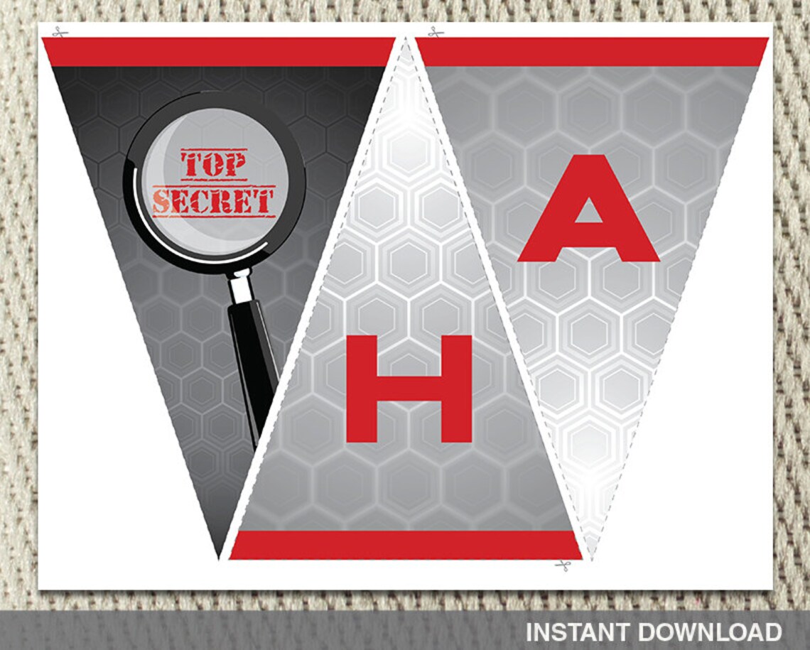 Pennant Banner - Secret Agent Spy - Mission Impossible - Happy Birthday ...