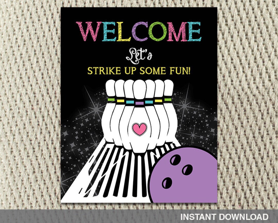 16x20 Welcome Poster - Let's Bowl - Strike - Bowling Party Glitter ...