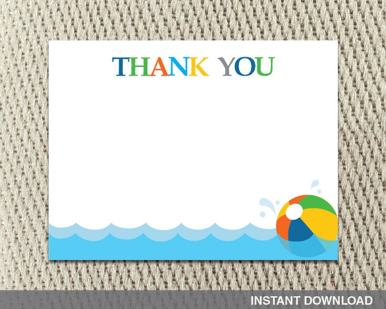 Pool Party Make a Splash Beach Ball Thank You Card - Etsy